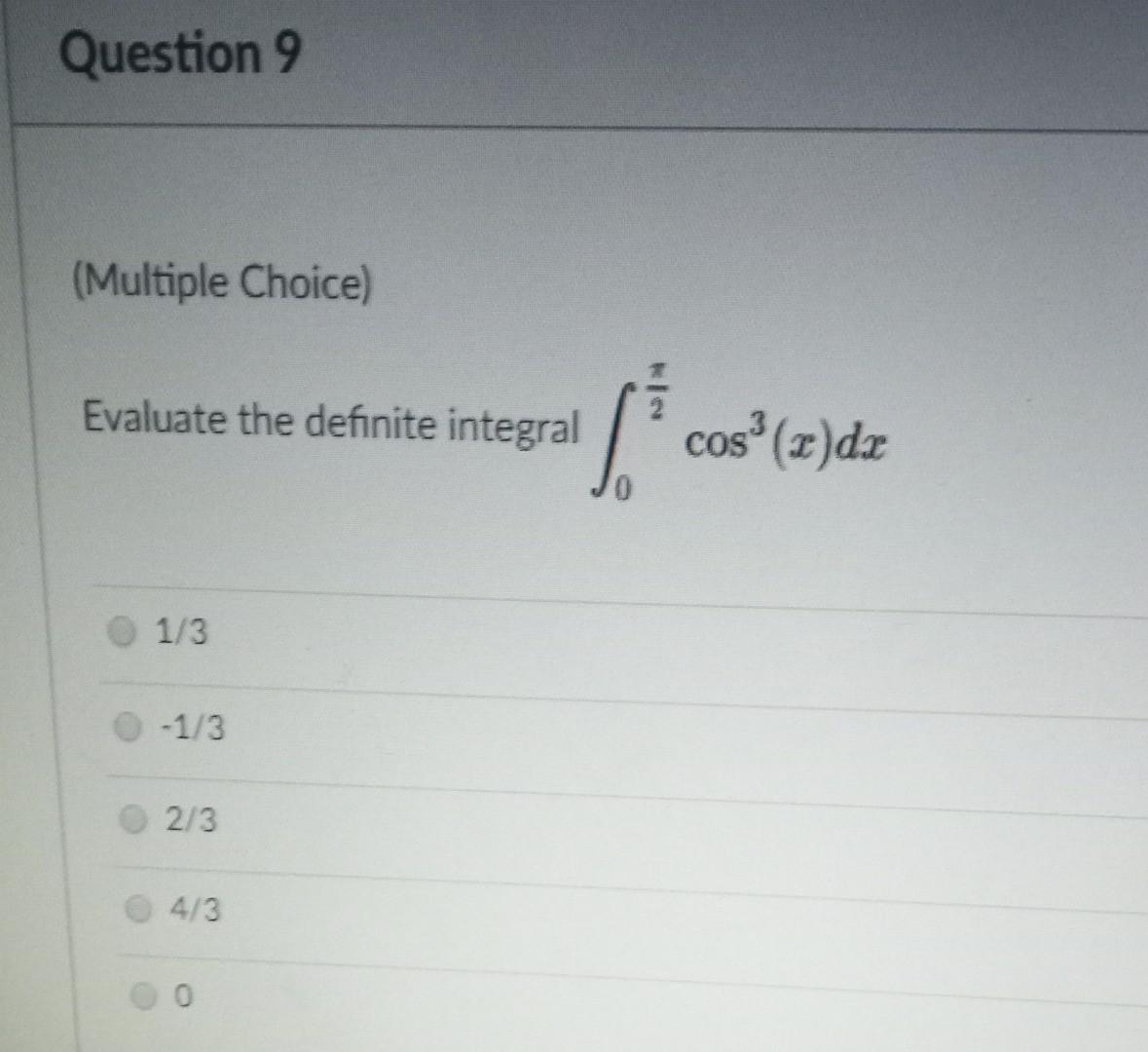 Solved Question 9 (Multiple Choice) Evaluate the definite | Chegg.com