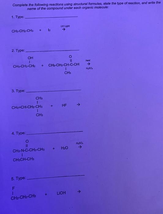 Solved Complote the following reactions using structural | Chegg.com