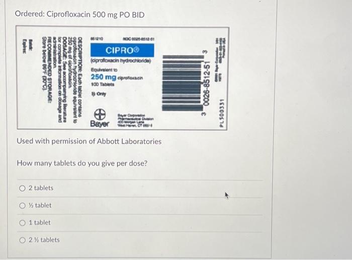 Solved Ordered: Ciprofloxacin 500 mg PO BID Expires: Batch: | Chegg.com