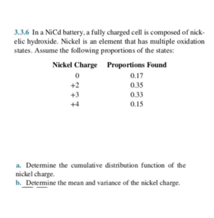Solved 3.3.6 In a NiCd battery, a fully charged cell is | Chegg.com