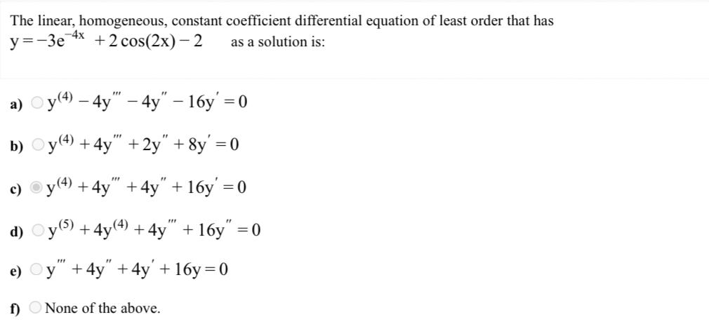 Solved The linear, homogeneous, constant coefficient | Chegg.com