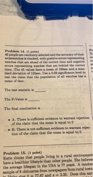 Solved Problem 14. (1 point) 45 people are randomly selected | Chegg.com
