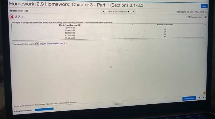 Solved Homework: 2.9 Homework: Chapter 3 - Part 1 (Sections | Chegg.com