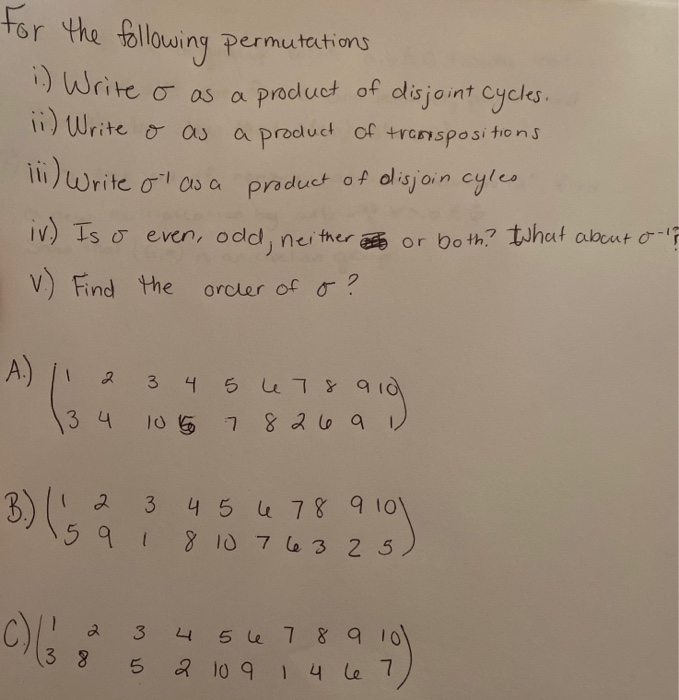 Solved for the following ;;) Write o as permutations i. | Chegg.com