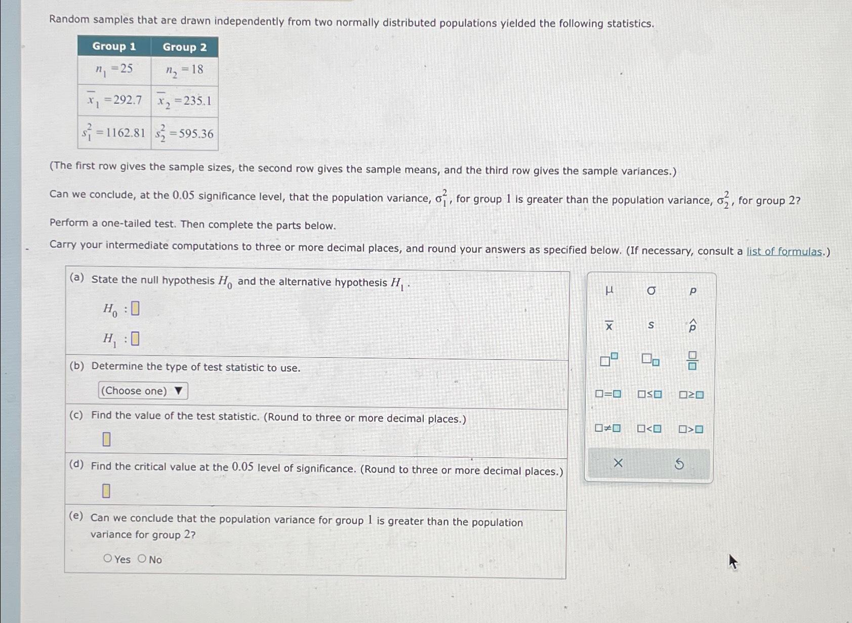 Solved Random samples that are drawn independently from two | Chegg.com