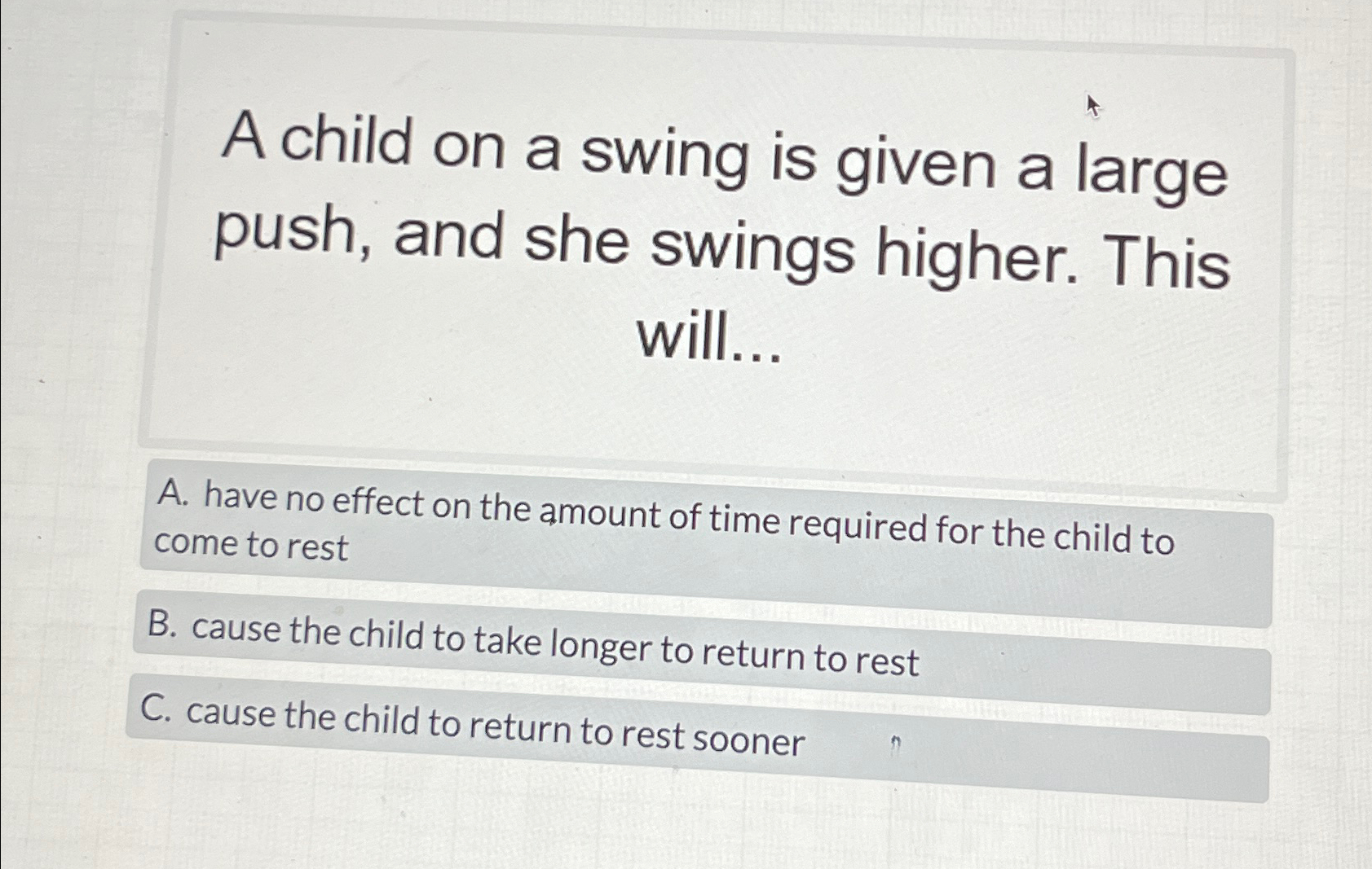 Solved A child on a swing is given a large push, and she | Chegg.com