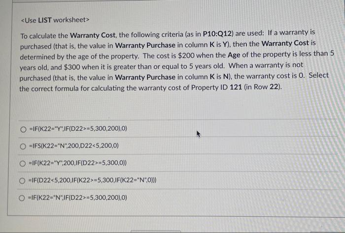 Solved To calculate the Warranty Cost, the following | Chegg.com