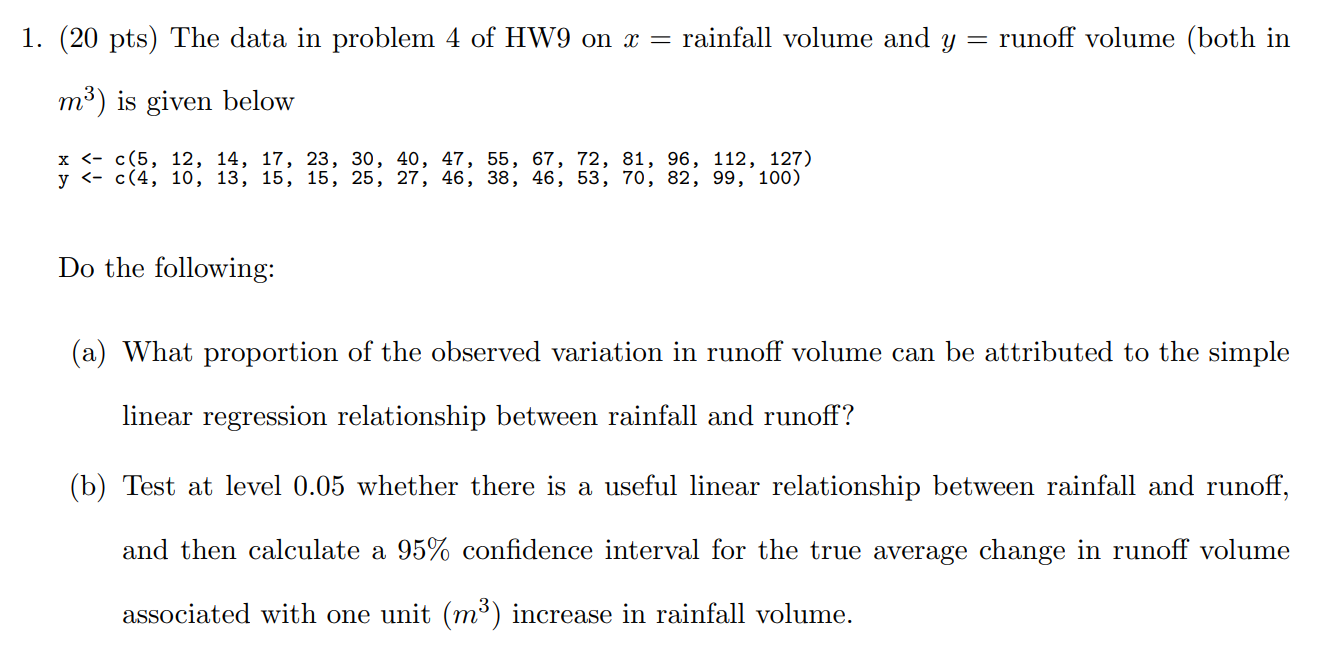 Solved Please solve BY HAND!! The data in problem 4 ﻿of HW9 | Chegg.com