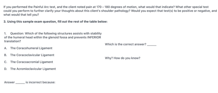 Solved If you performed the Painful Arc test, and the client | Chegg.com