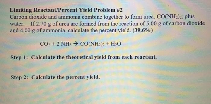 Solved Limiting Reactant/Percent Yield Problem #2 Carbon | Chegg.com