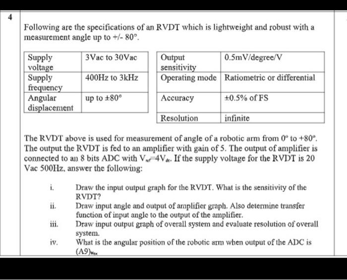 Solved Following are the specifications of an RVDT which is | Chegg.com