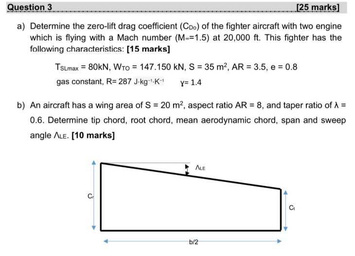 Solved Question 3[25 ﻿marks]a) ﻿Determine the zero-lift drag | Chegg.com