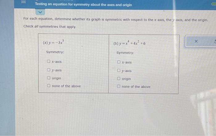 Solved Testing An Equation For Symmetry About The Axes And