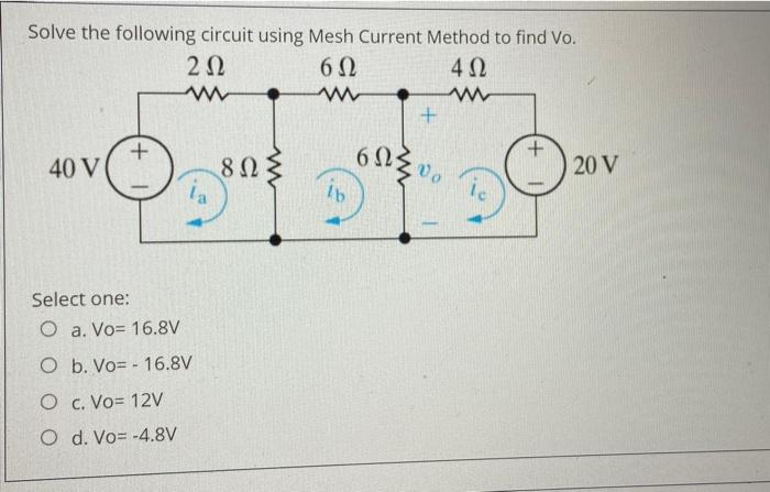 Solved Solve the following circuit using Mesh Current Method | Chegg.com
