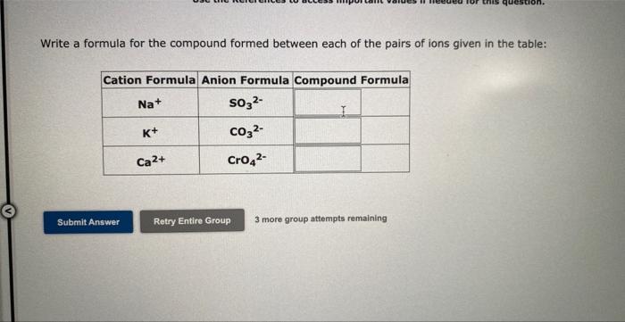 Solved Write a formula for the compound formed between each | Chegg.com