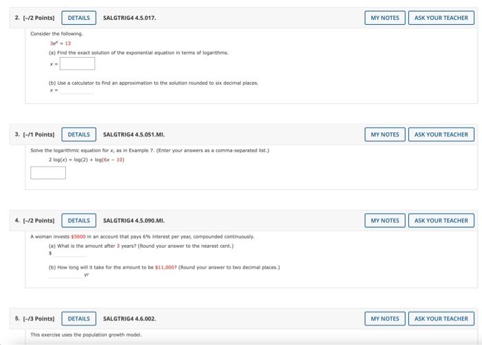 Solved Consider the folewing. 3ex=13 (a) Find the exact | Chegg.com