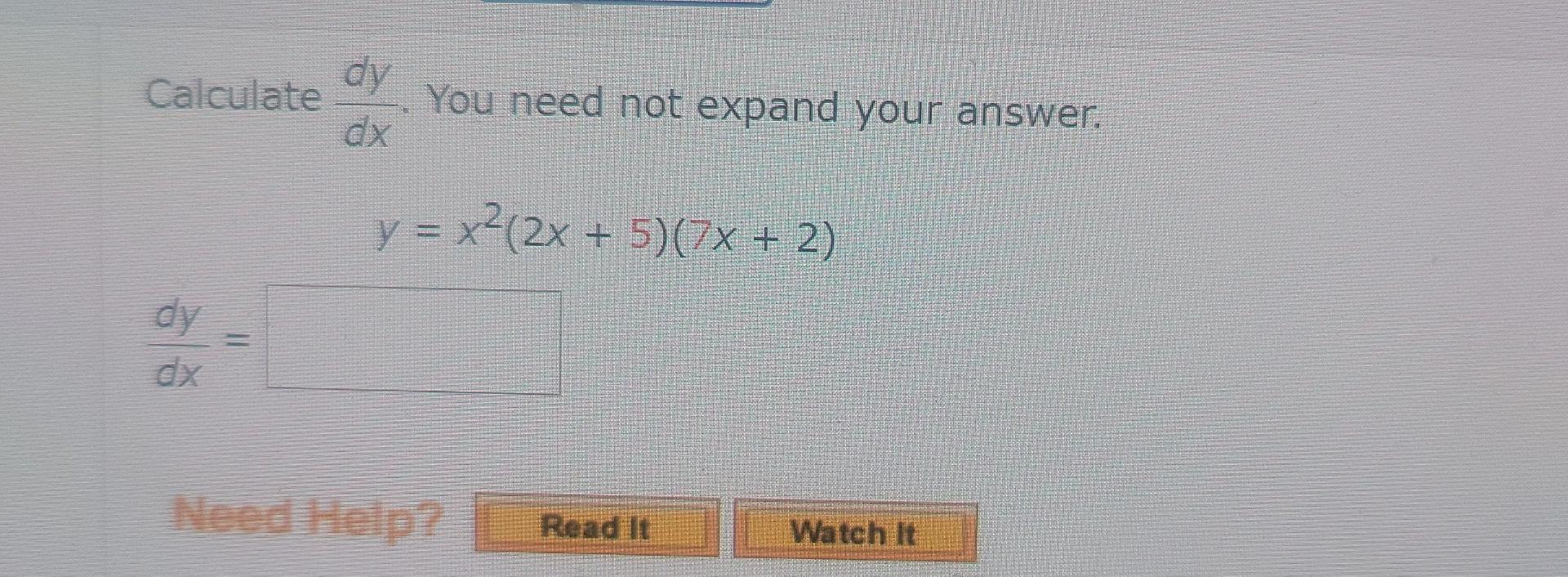 Solved Calculate dy dx You need not expand your answer. y = | Chegg.com