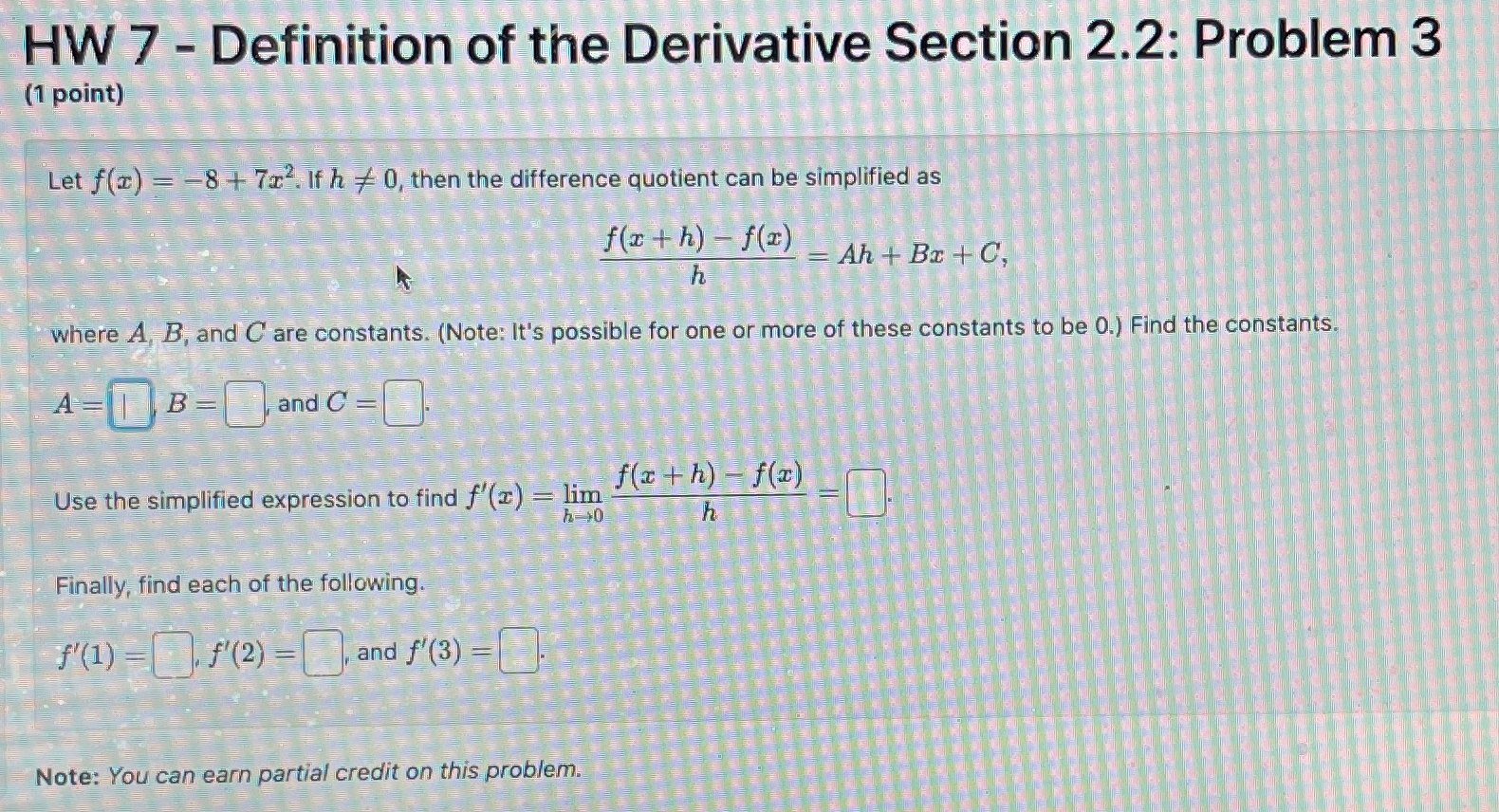 Solved HW 7 - ﻿Definition of the Derivative Section 2.2: | Chegg.com
