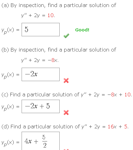 Solved (a) ﻿By inspection, find a particular solution | Chegg.com
