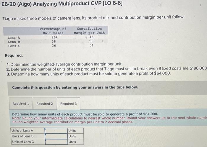 Solved E6-20 (Algo) Analyzing Multiproduct CVP [LO 6-6] | Chegg.com