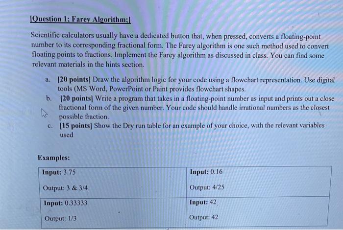 Solved Question 1; Farey Algorithm; Scientific calculators | Chegg.com
