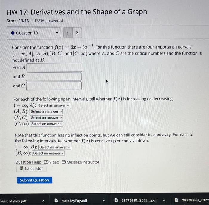 Solved HW 17: Derivatives and the Shape of a Graph Score: | Chegg.com