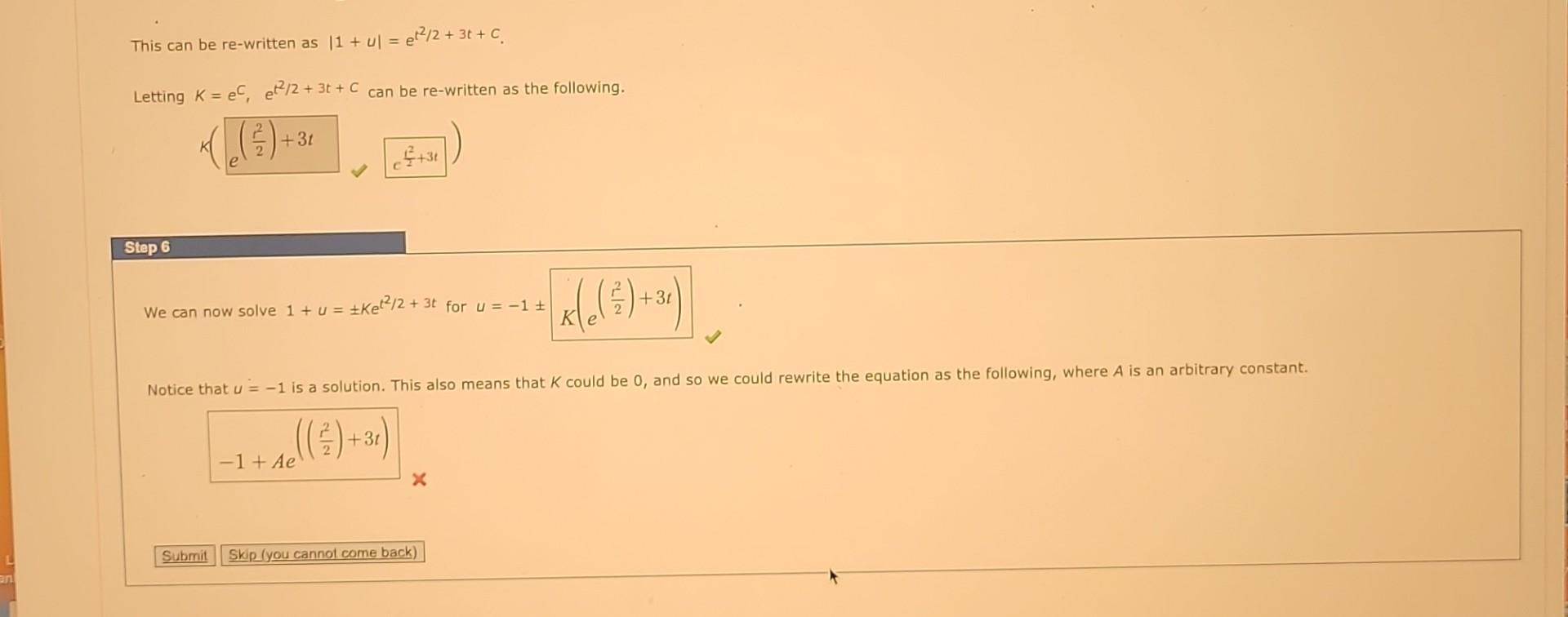 This can be re-written as ∣1+u∣=et2/2+3t+c. Letting | Chegg.com