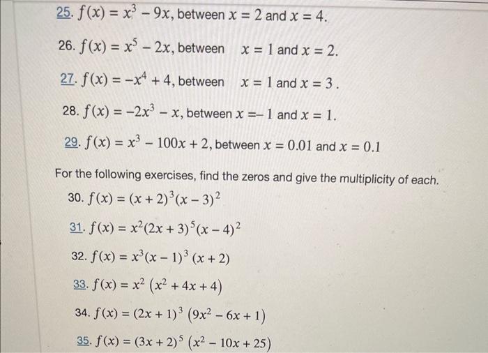 Solved 25. f(x)=x3−9x, between x=2 and x=4. 26. f(x)=x5−2x, | Chegg.com