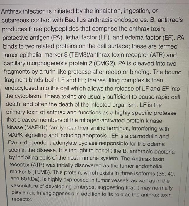 Solved article "anthrax SET protein"answer what you can & | Chegg.com