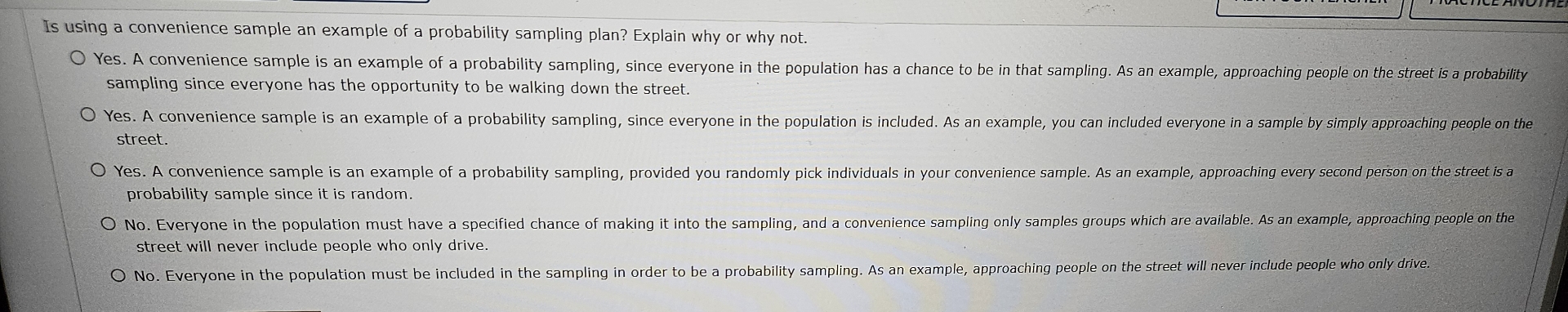 Solved Is using a convenience sample an example of a | Chegg.com