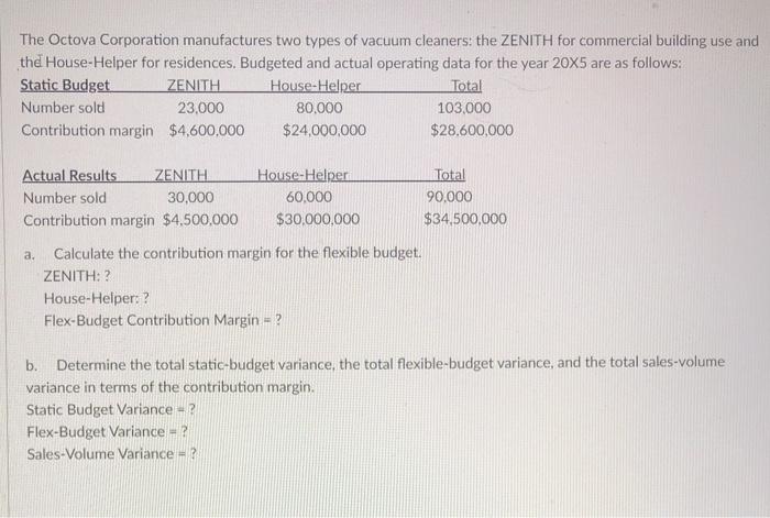 Solved The Octova Corporation manufactures two types of | Chegg.com