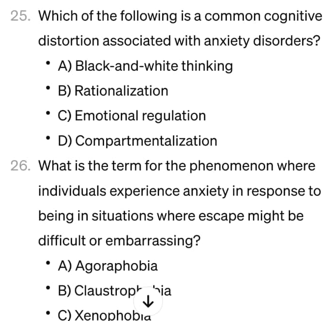 Solved Which of the following is a common cognitive | Chegg.com