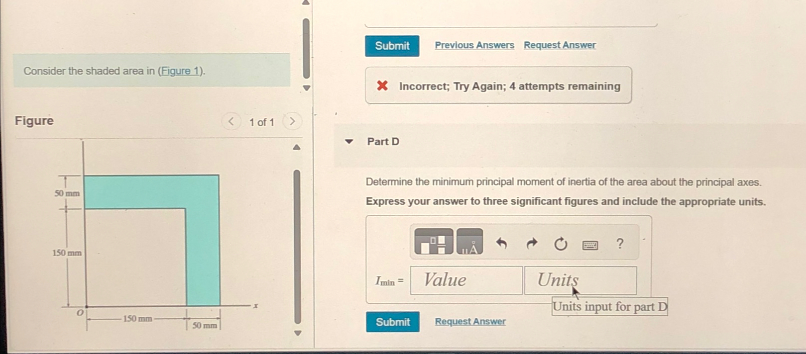 Solved Previous AnswersRequest AnswerConsider the shaded | Chegg.com