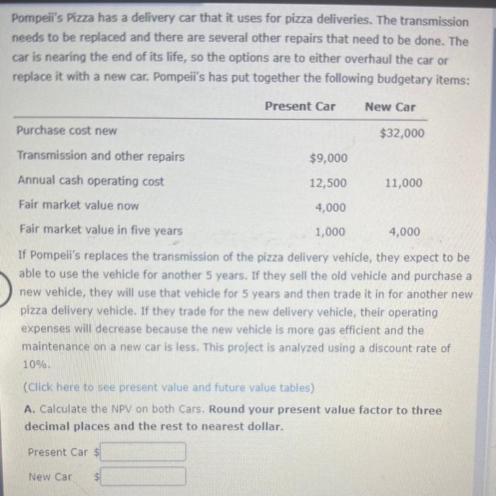 Solved Pompeii's Pizza has a delivery car that it uses for | Chegg.com
