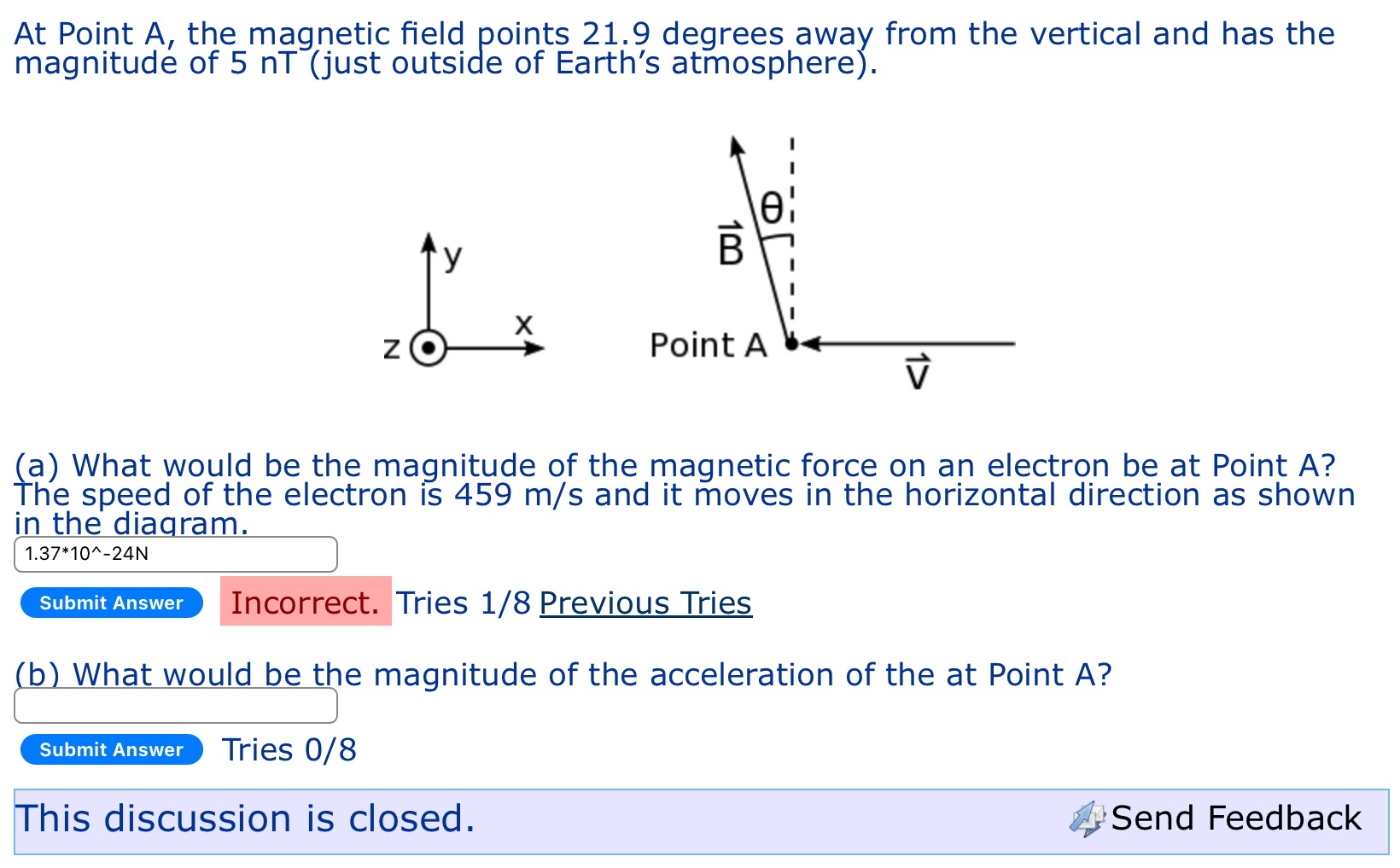 Solved by an EXPERT At Point A, ﻿the magnetic field points 21.9 ﻿degrees | Chegg.com