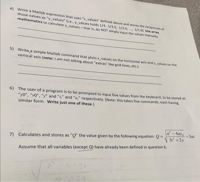 Solved 4 Write A Matlab Expression That Uses X Values