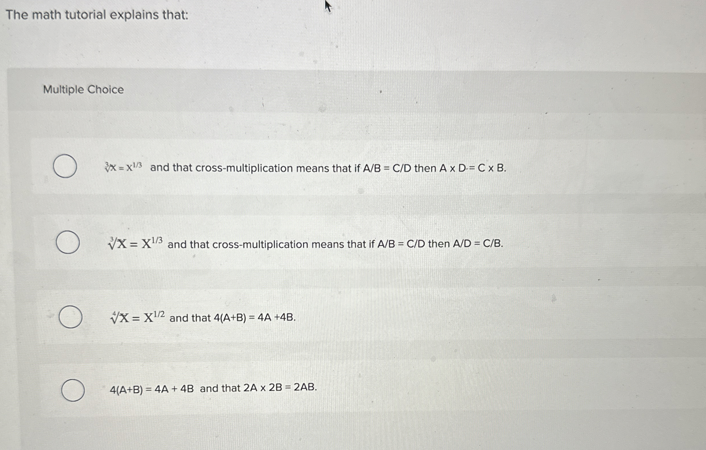 The math tutorial explains that:Multiple Choice?3=x13 | Chegg.com