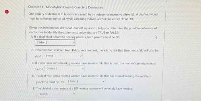 Solved Chapter 11 - Monohybrid Cross \& Complete Dominance | Chegg.com