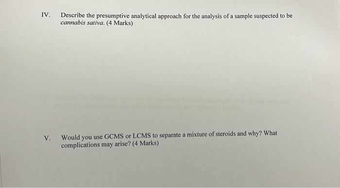 Solved V. Describe the presumptive analytical approach for | Chegg.com