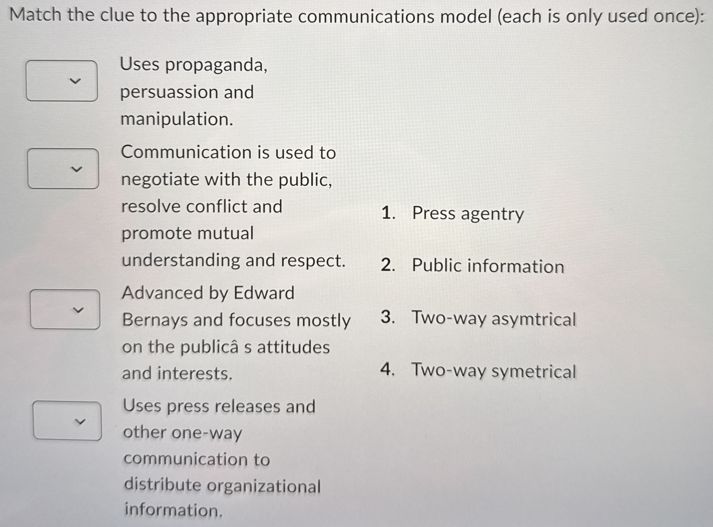 Solved Match the clue to the appropriate communications | Chegg.com