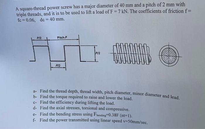 Solved A square-thread power screw has a major diameter of | Chegg.com