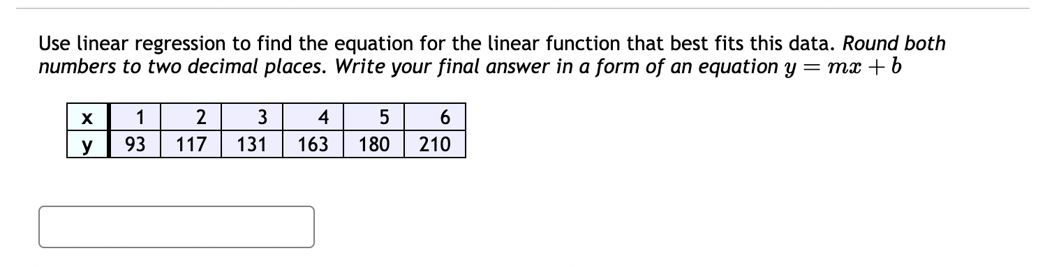 Solved Use linear regression to find the equation for the | Chegg.com