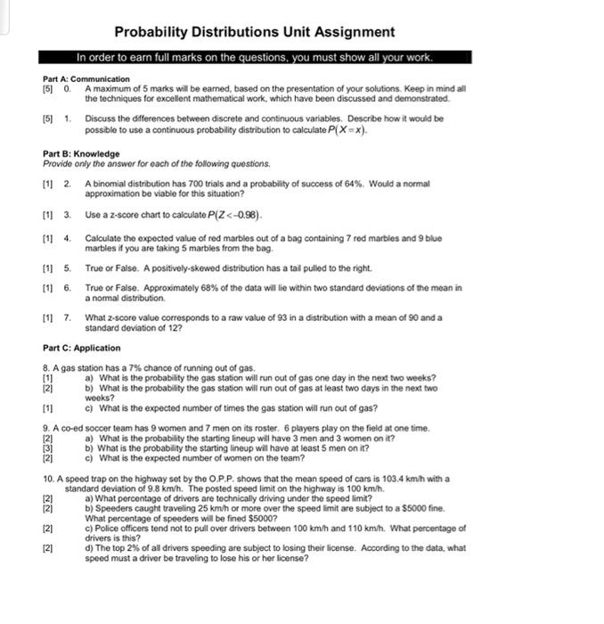 Solved 5 Probability Distributions Unit Assignment In order | Chegg.com