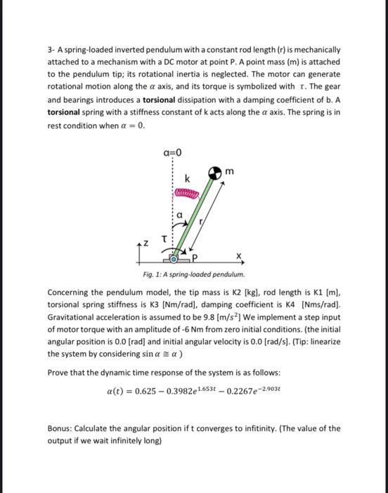 Solved 3- A spring-loaded inverted pendulum with a constant | Chegg.com