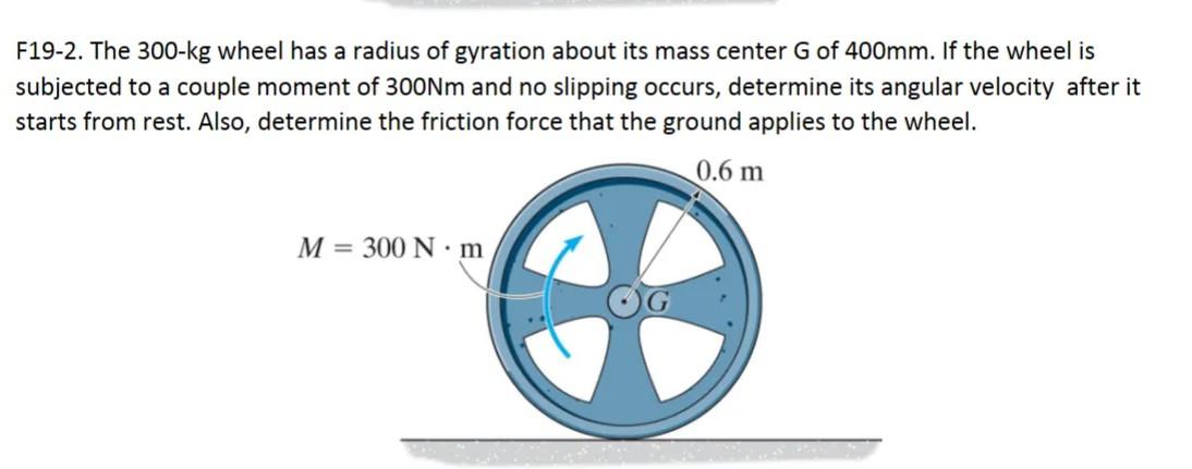 Solved F19-2. The 300−kg wheel has a radius of gyration | Chegg.com