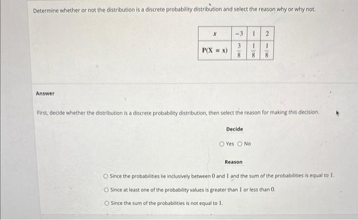 Solved Determine whether or not the distribution is a | Chegg.com