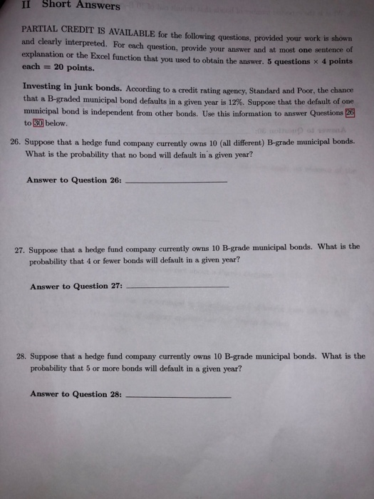 Solved II Short Answers PARTIAL CREDIT IS AVAILABLE for the | Chegg.com