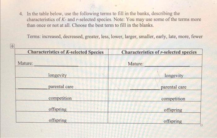 4. In the table below, use the following terms to | Chegg.com