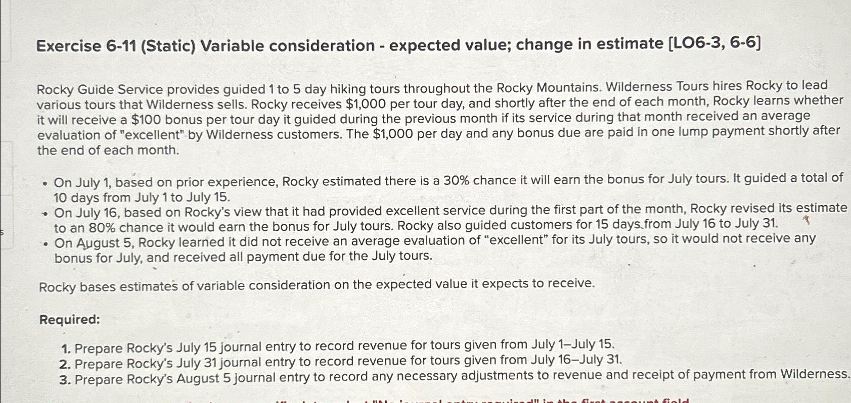 Solved Exercise 6-11 (Static) ﻿Variable consideration - | Chegg.com