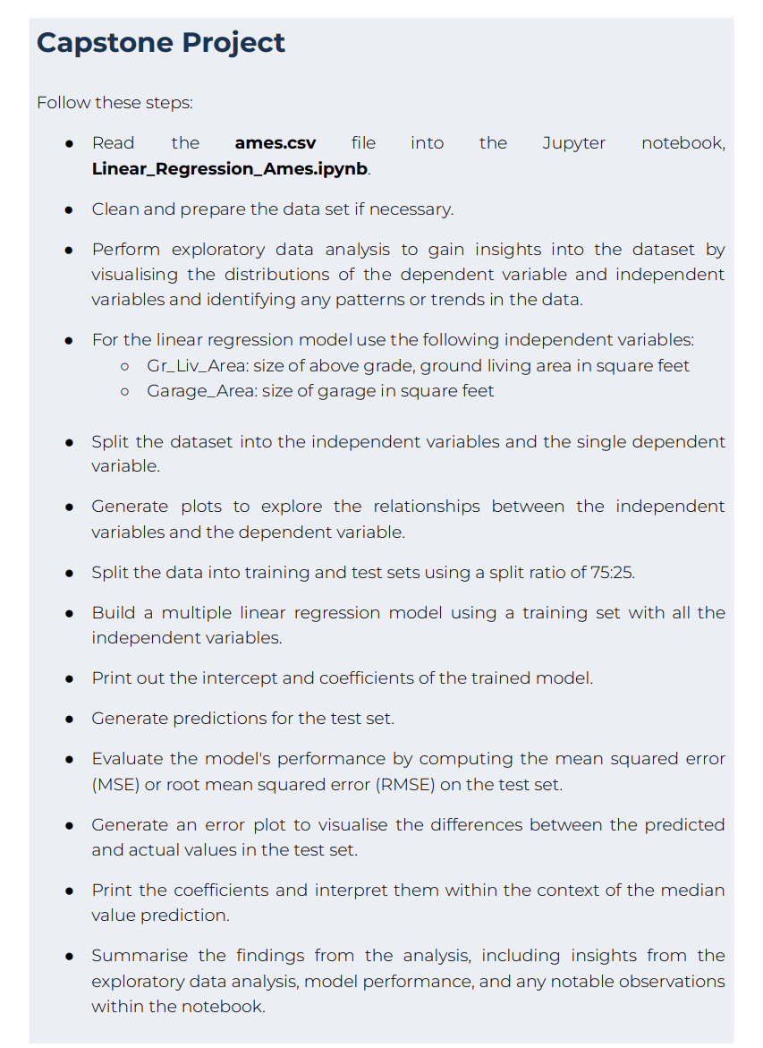 Solved Capstone ProjectFollow these steps:Read the ames.csv | Chegg.com